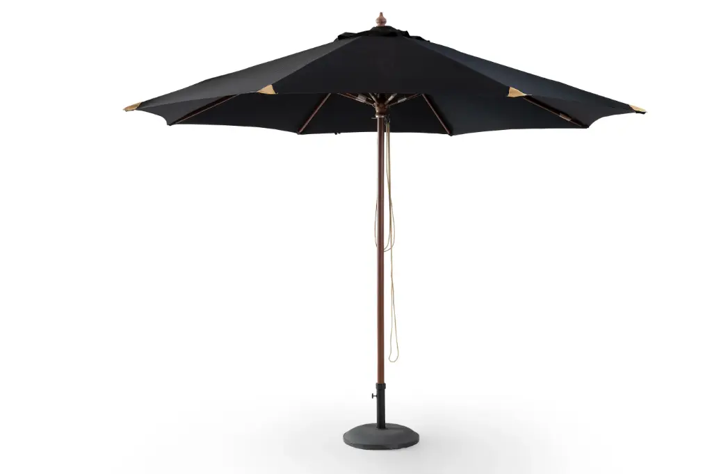 Wooden umbrella 350 cm round olefin black | gescova.com